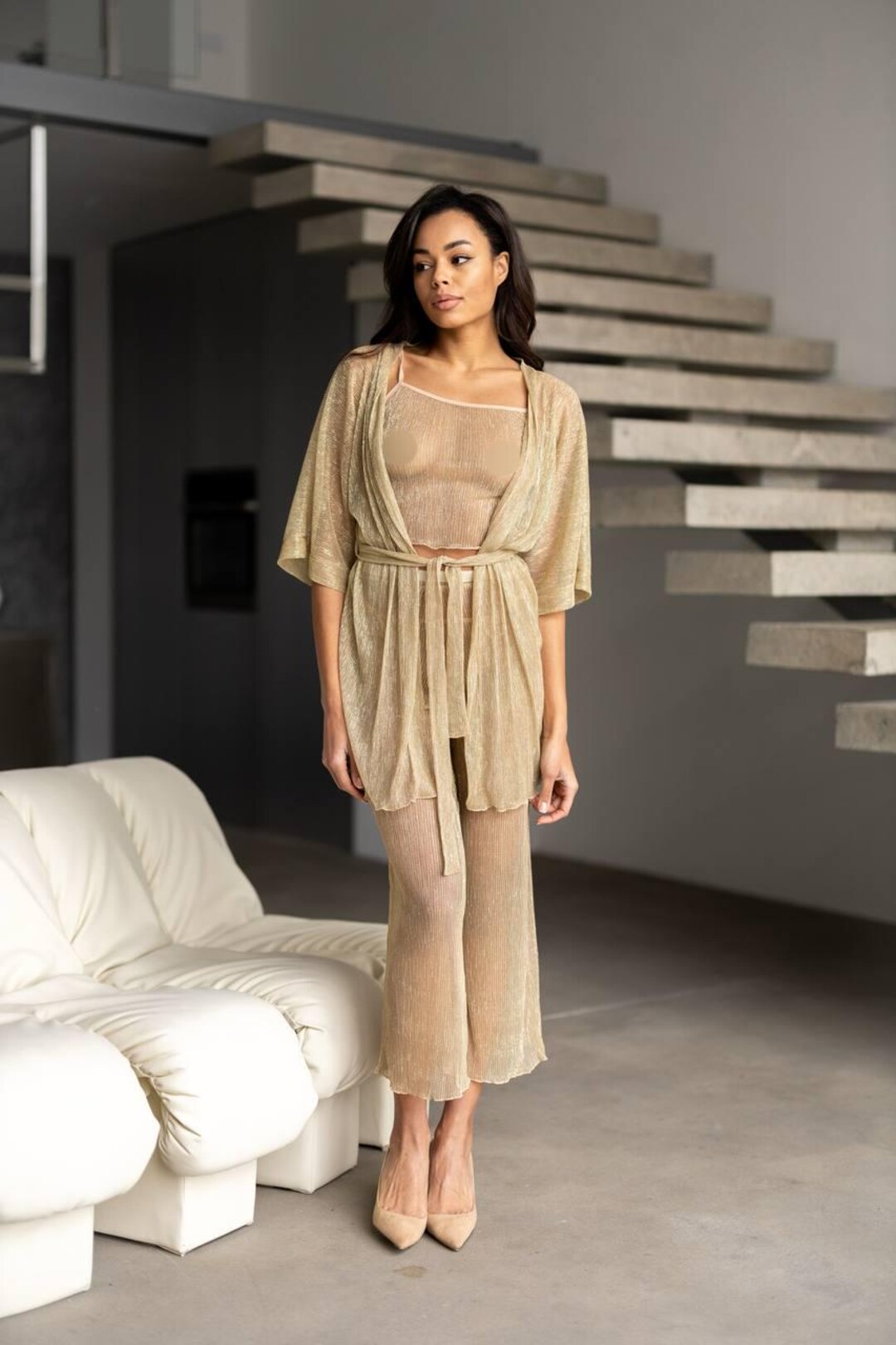Sheer Pajama Set With Transparent Robe See Through Negligee With Sheer ...