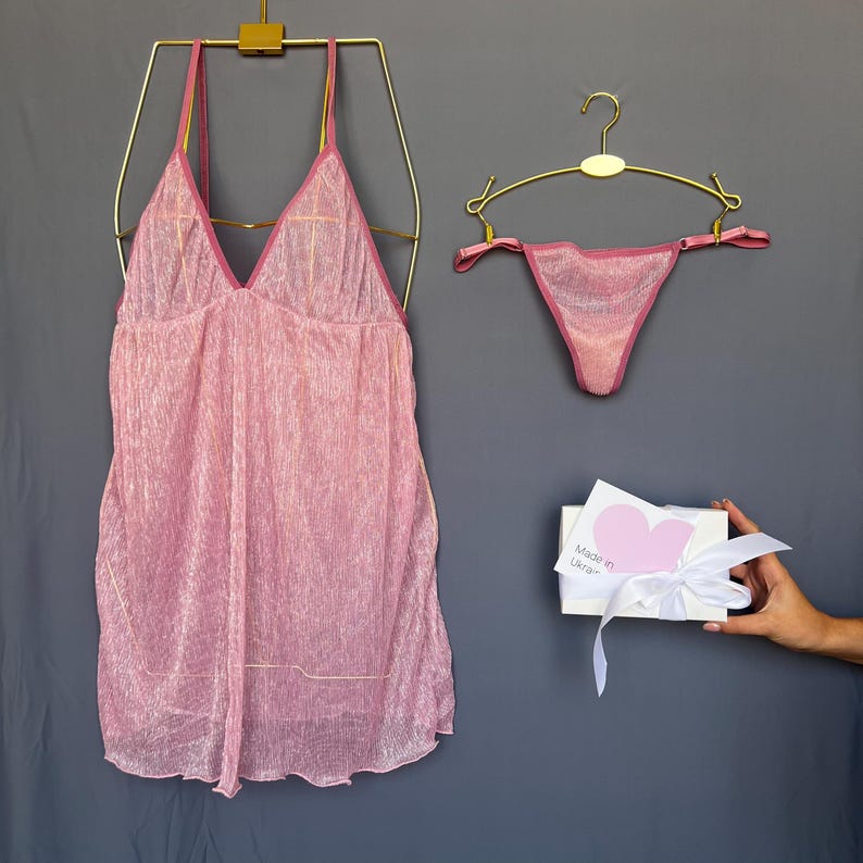 Plus Size Pink Glitter Negligee: Sheer Babydoll, See Through Robe ...