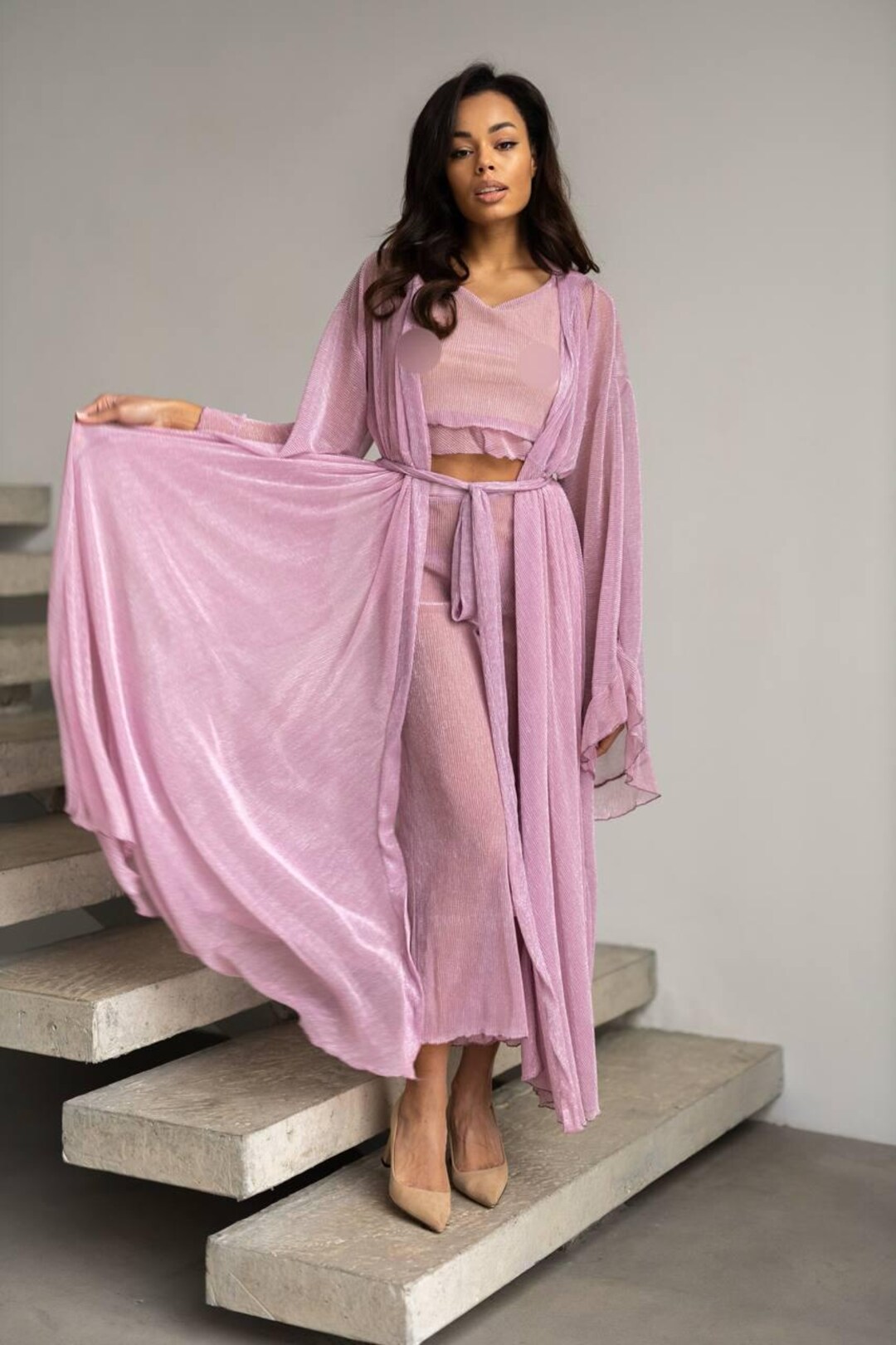 Pink Sheer Robe Long Dressing Gown Valentines Day Robe Big Valentine ...
