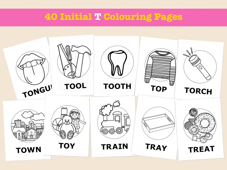 Initial T Sound Coloring Pages: Speech & Language (PDF Pattern) - Etsy