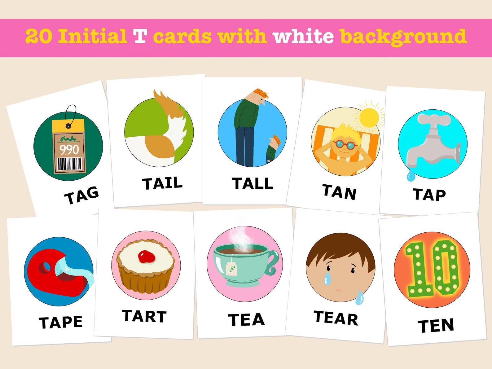 20 Initial T Sound Flashcards, Printable Initial /t/ Speech & Language ...