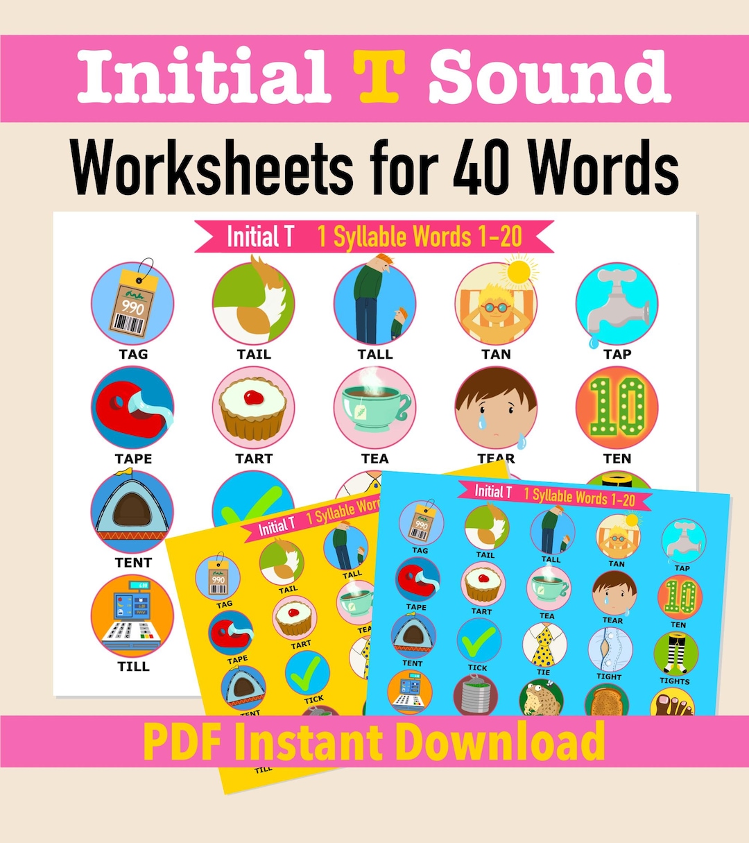 Initial T Sound Worksheets, Printable Initial /t/ Speech & Language ...
