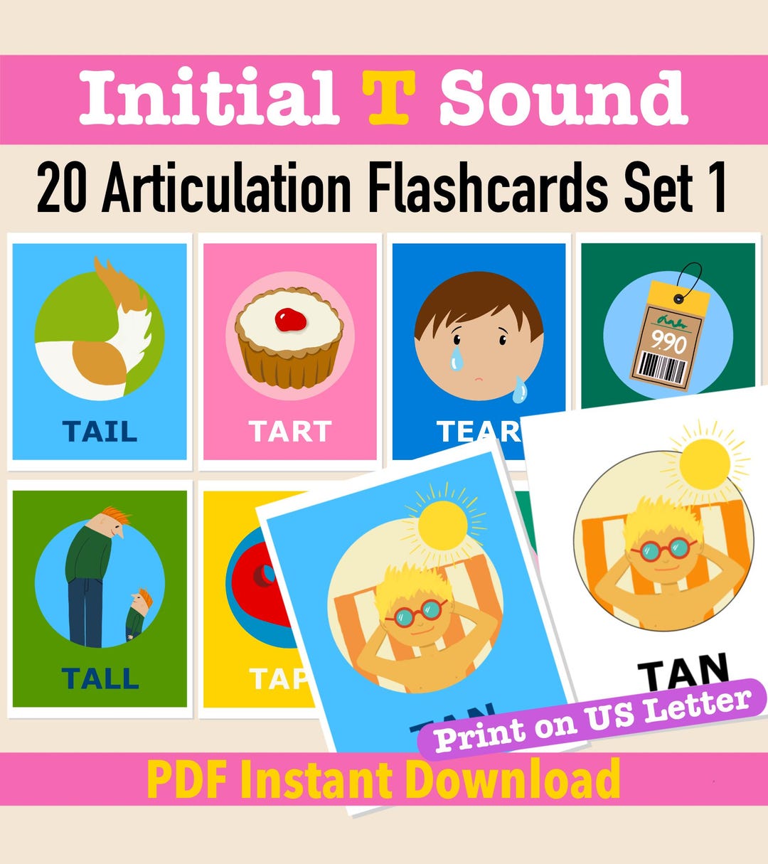 20 Initial T Sound Flashcards, Printable Initial /t/ Speech & Language ...