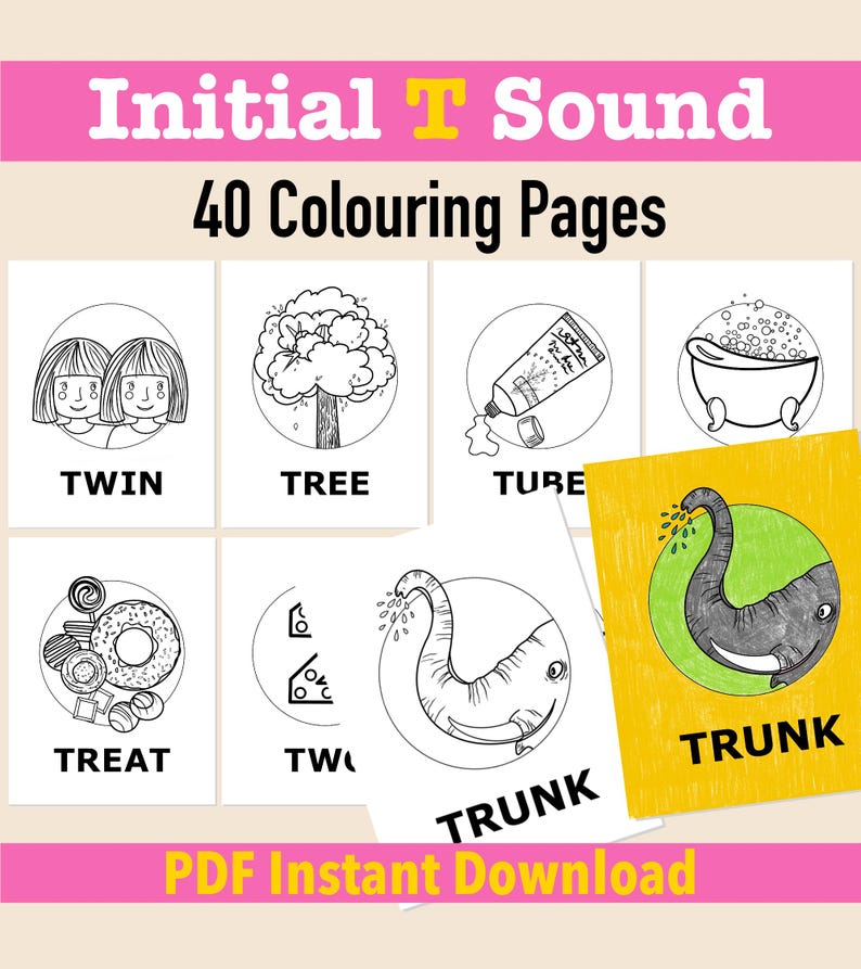 Initial T Sound Coloring Pages: Speech & Language (PDF Pattern) - Etsy
