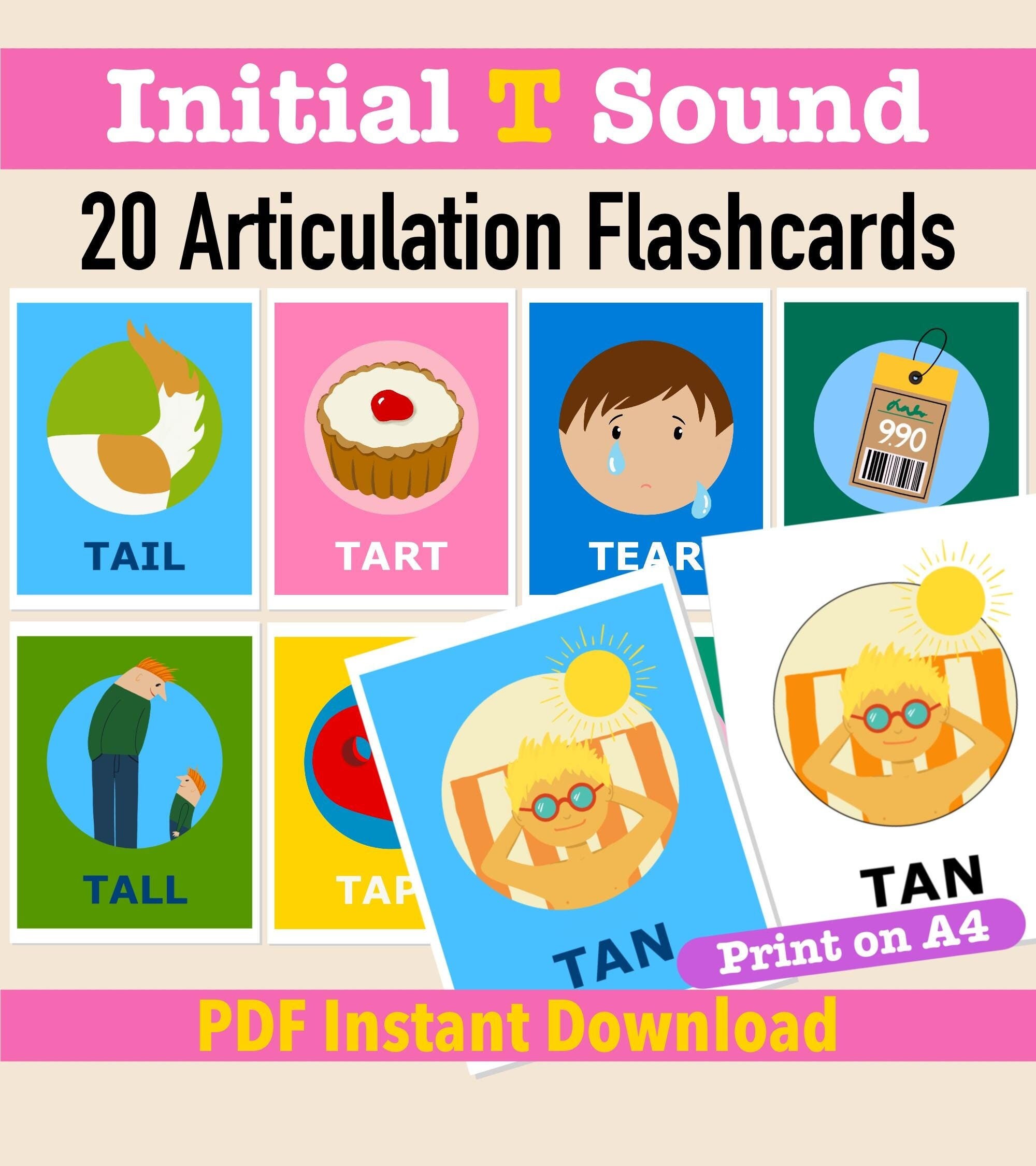 20 Initial T Sound Flashcards, Printable Initial /t/ Speech & Language ...