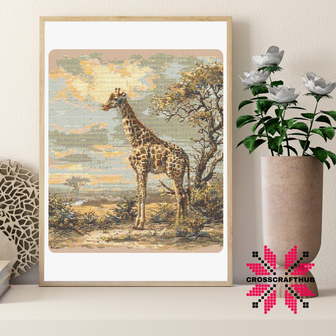 Giraffe Cross Stitch Pattern, Landscape Cross Stitch Designs, Beginner ...