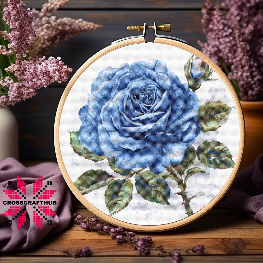 Blue Rose Cross Stitch Embroidery Pattern , Floral Cross Stitch Designs ...