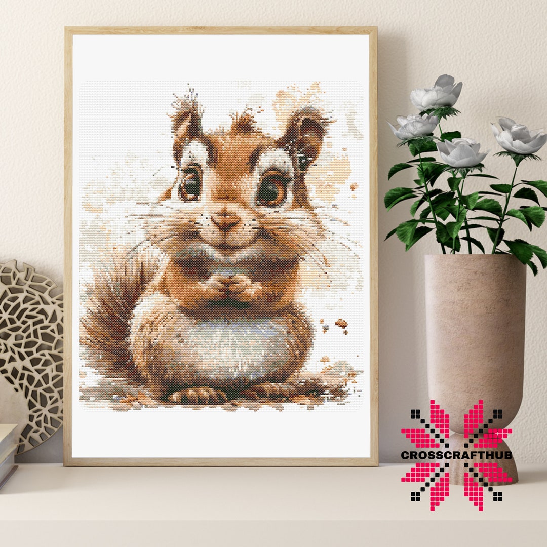 Chipmunk Cross Stitch Pattern Embroidery, Landscape Cross Stitch ...