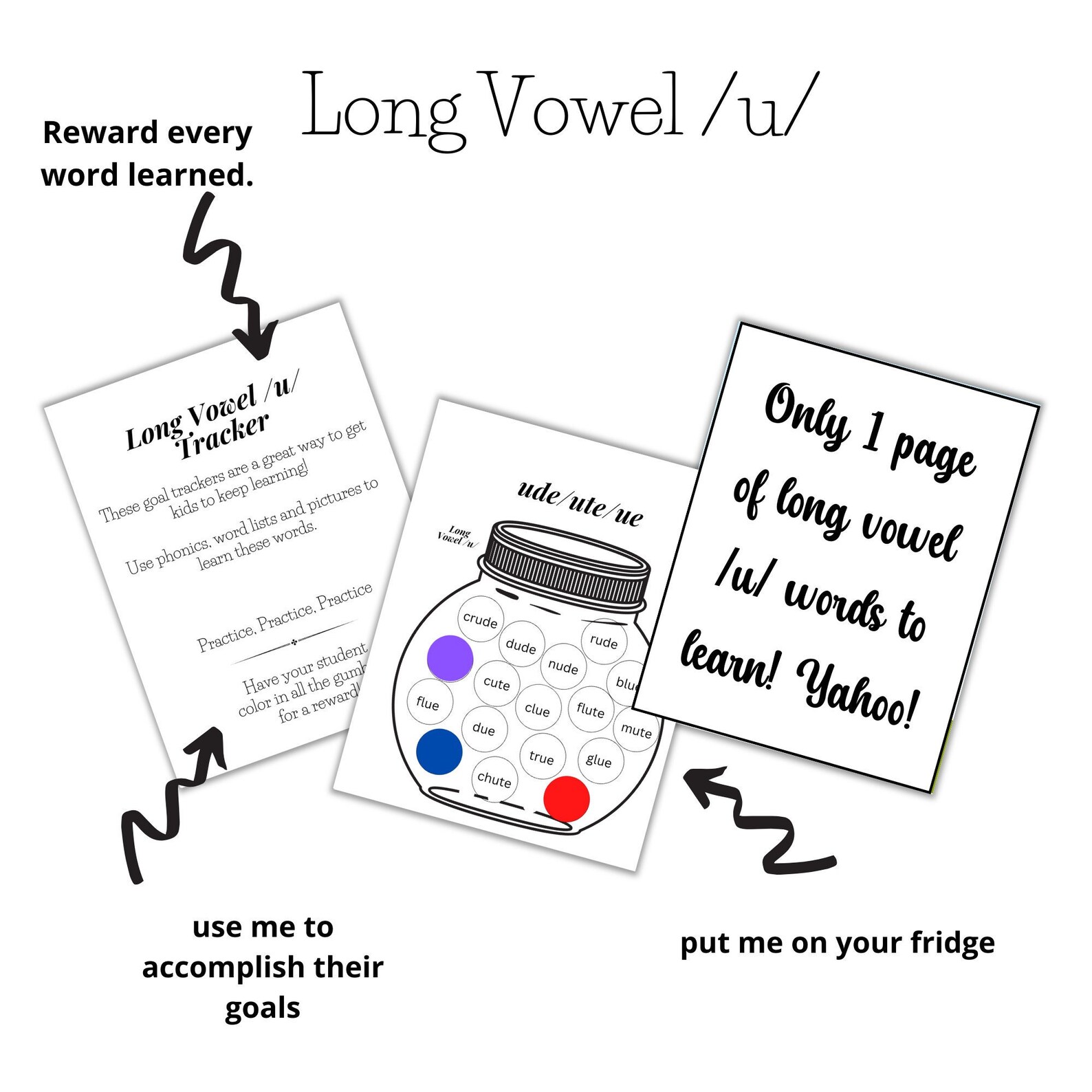 Sight Words, Long Vowel U, Reading Tracker, Reward Chart for Preschool ...