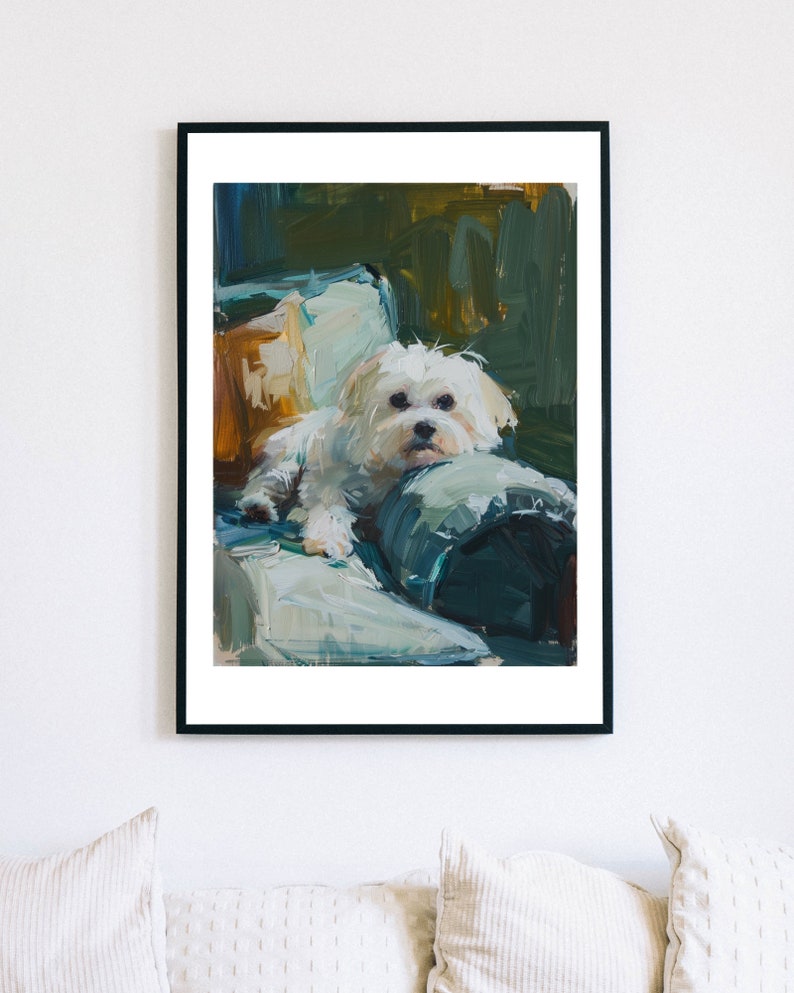 Maltese Dog Oil Painting - Loyal Companion Portrait - Fluffy White Dog ...