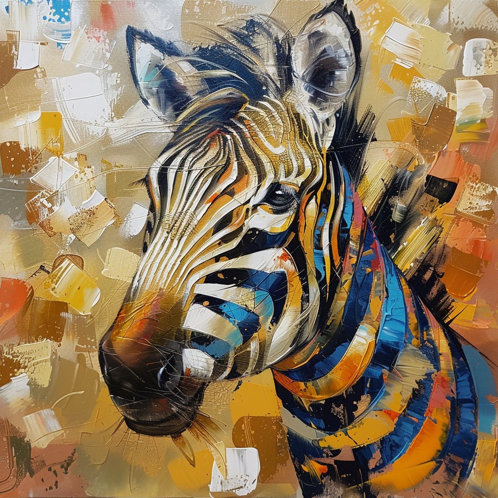 Abstract Zebra Oil Painting Modern Wildlife Art Colorful Zebra Portrait ...