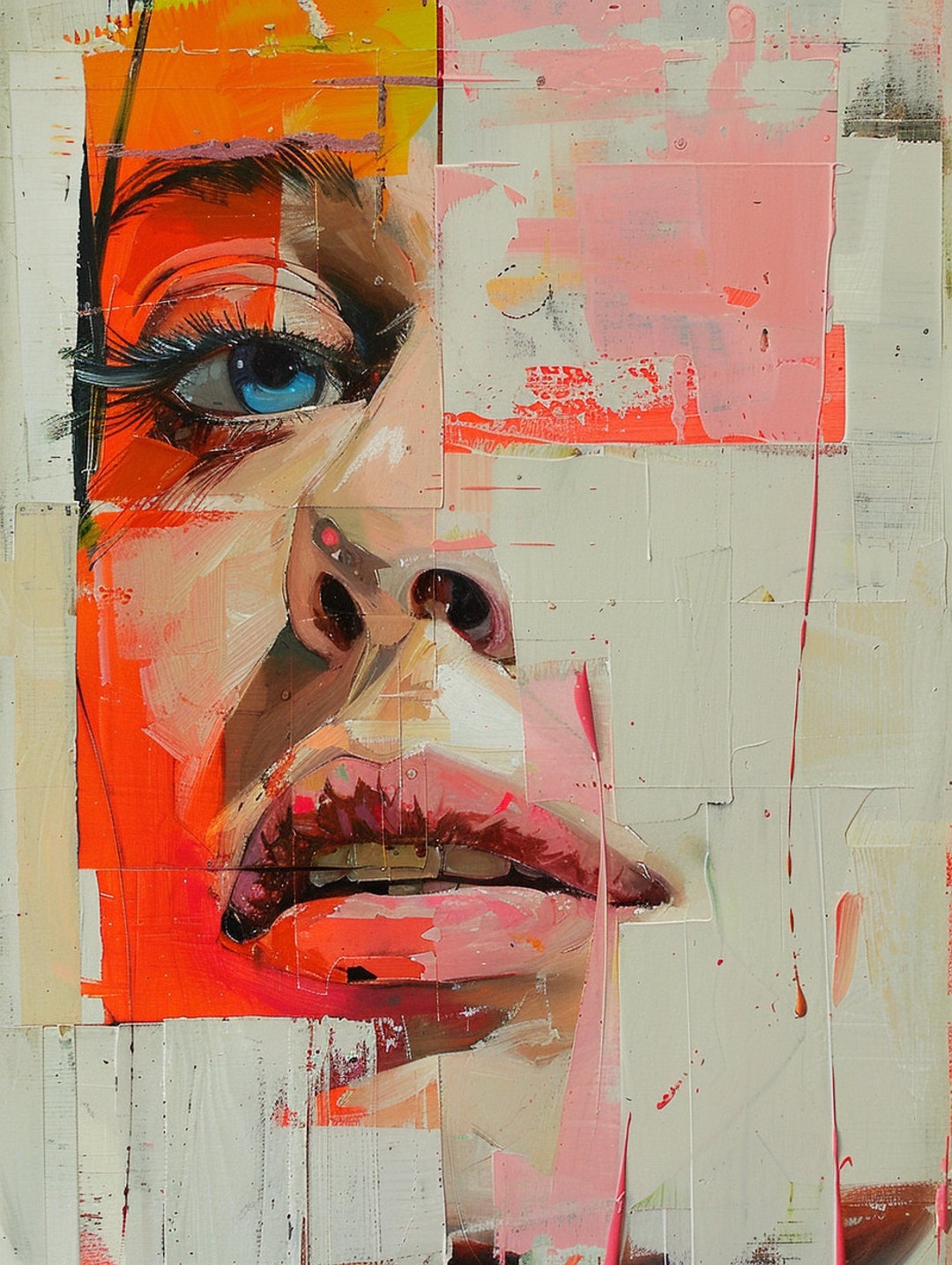 Abstract Fragmented Portrait Oil Painting - Modern Woman Face Art ...