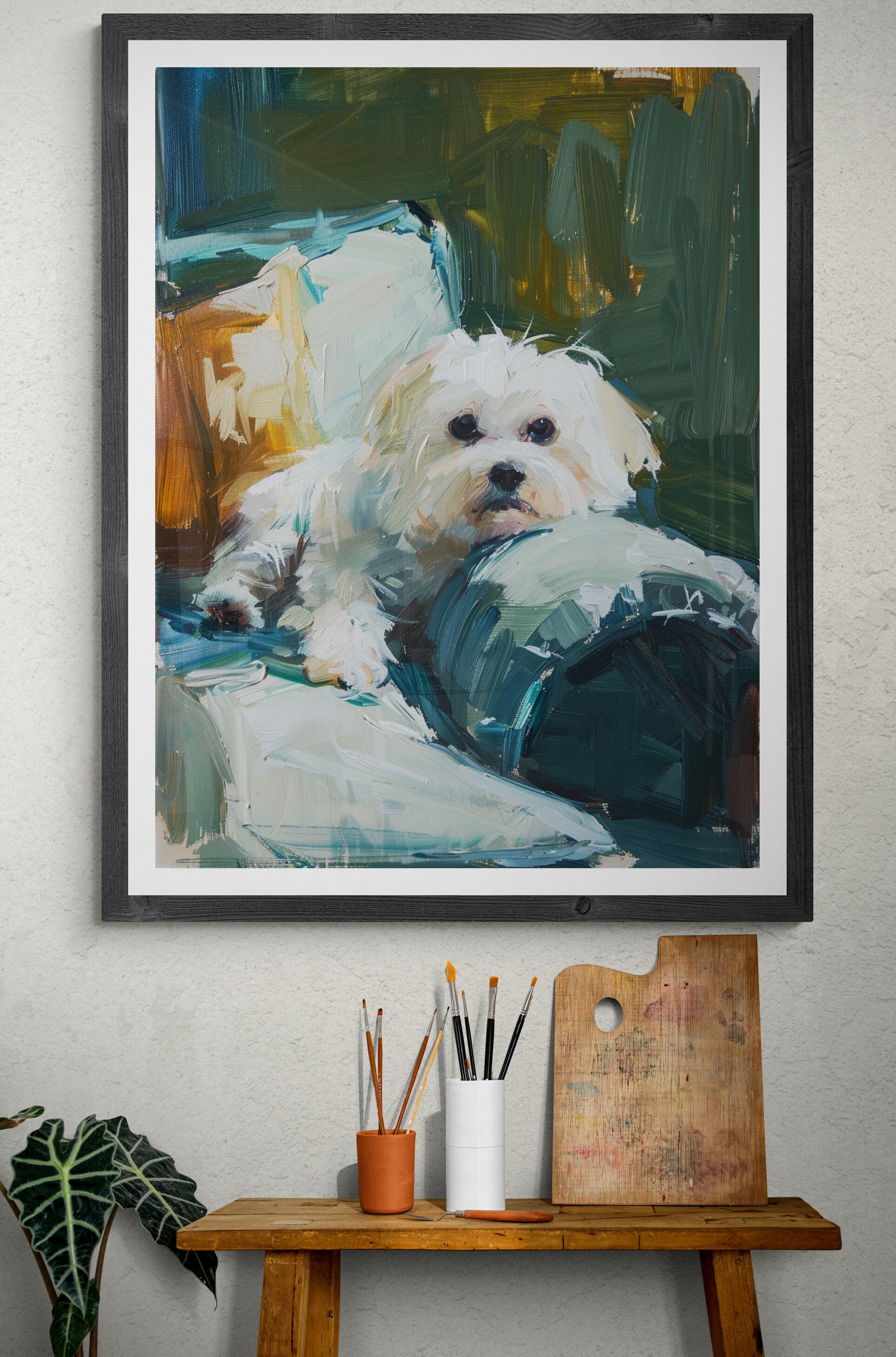 Maltese Dog Oil Painting - Loyal Companion Portrait - Fluffy White Dog ...