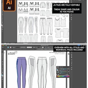 WOMENS ACTIVEWEAR ESSENTIALS - Fashion Technical Illustrations - Cads - Sportswear - Illustrator ...