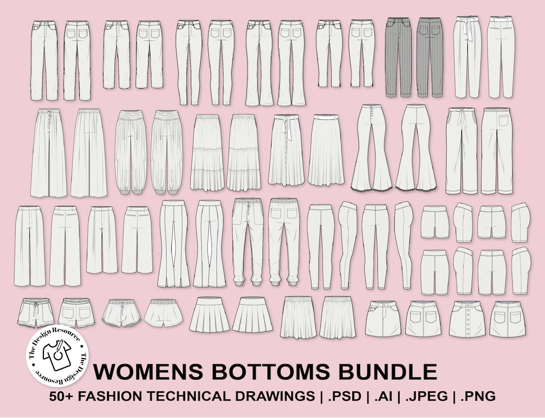 WOMENS BOTTOMS BUNDLE - Fashion Technical Illustrations - Cads ...