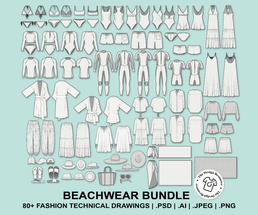 BEACHWEAR BUNDLE - Fashion Technical Illustrations- Cads - Swimwear ...