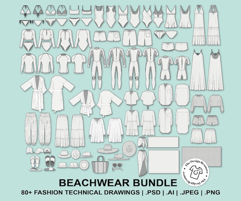 BEACHWEAR BUNDLE - Fashion Technical Illustrations- Cads - Swimwear ...