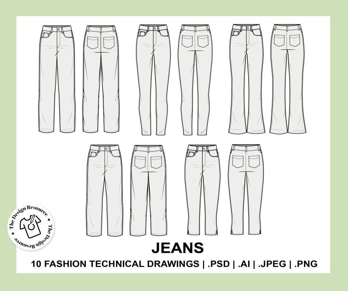 JEANS - Fashion Technical Illustrations - Cads - Trousers - Denim ...