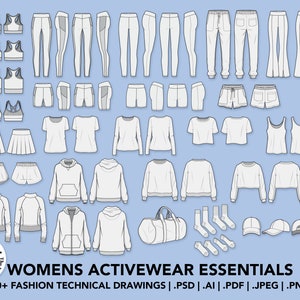 WOMENS ACTIVEWEAR ESSENTIALS - Fashion Technical Illustrations - Cads ...