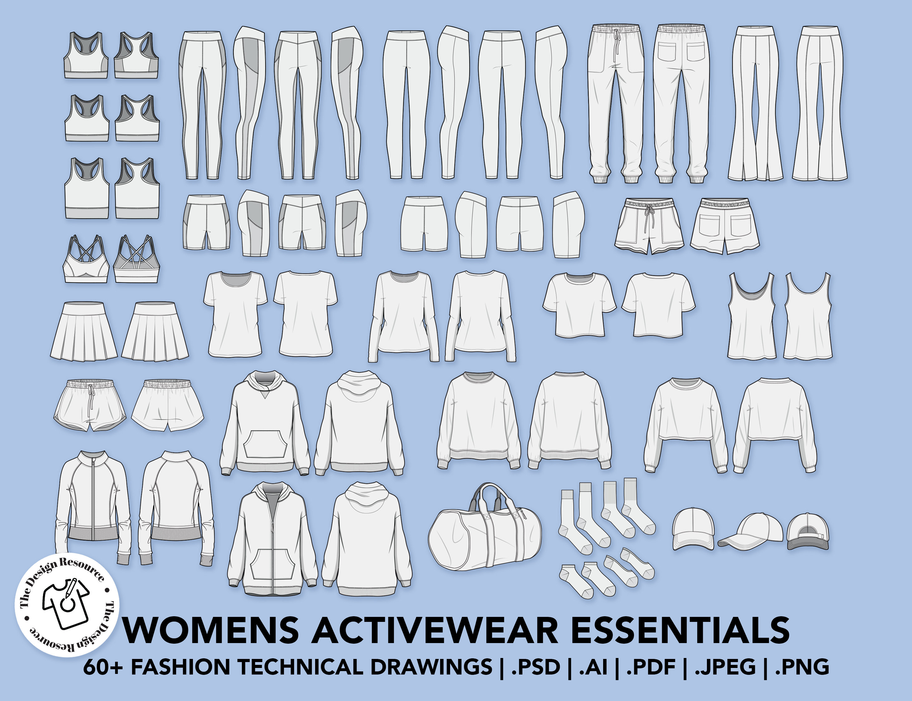 WOMENS ACTIVEWEAR ESSENTIALS - Fashion Technical Illustrations - Cads ...