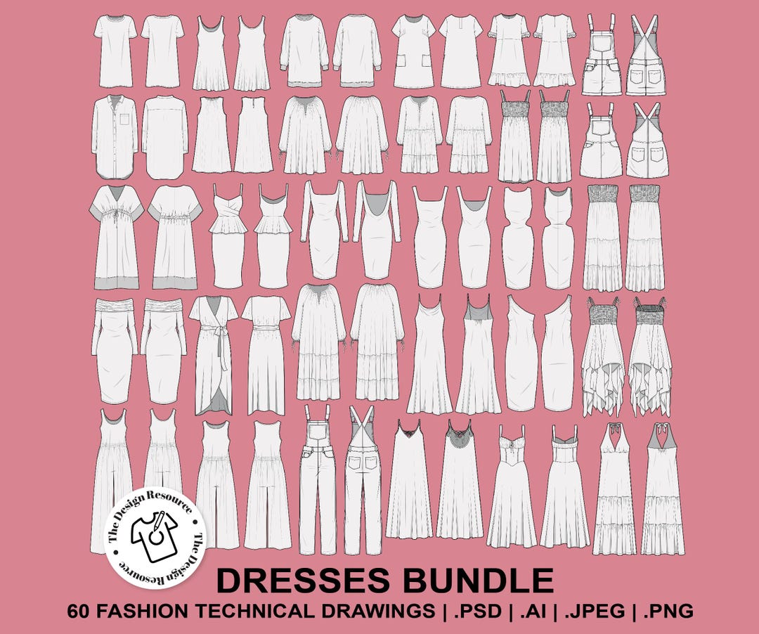 DRESSES BUNDLE - Fashion Technical Illustrations - Cads - Womens ...