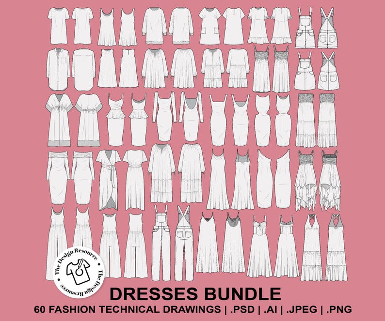 DRESSES BUNDLE - Fashion Technical Illustrations - Cads - Womens ...