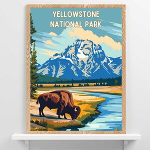 Yellowstone National Park Poster Western Nature Art Wyoming and Montana ...