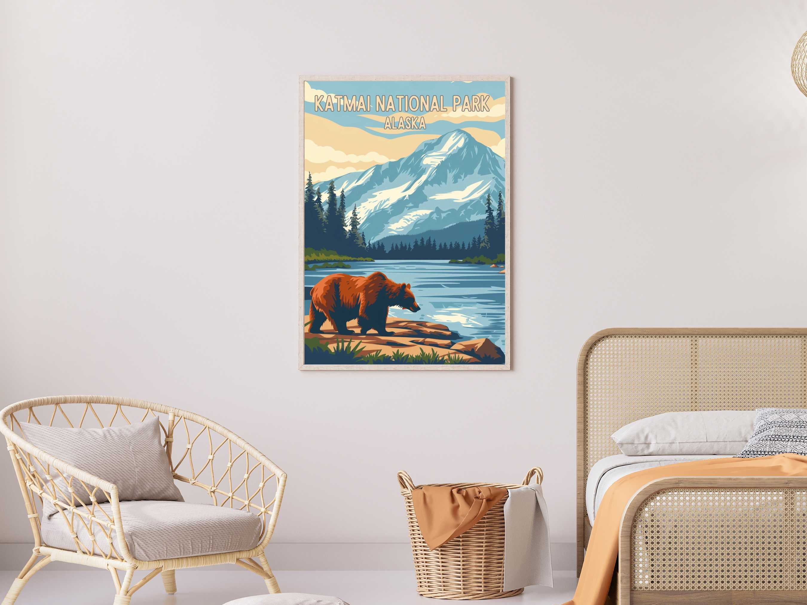 Katmai National Park Poster, Alaska Home Decor, Lodge or Cabin Artwork ...