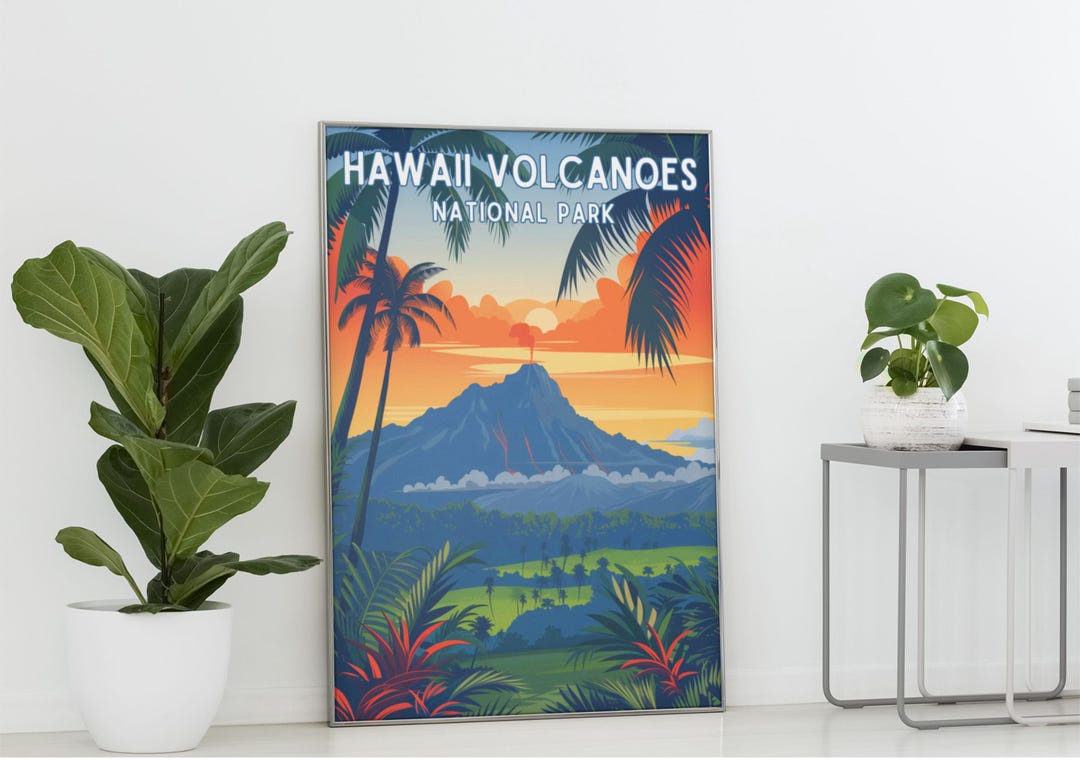 Hawaii Volcanoes National Parks Poster, Hawaiian Home Decor, Retro ...