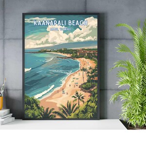 Kaanapali Beach Maui Travel Poster, Hawaiian Wall Art, Tropical ...