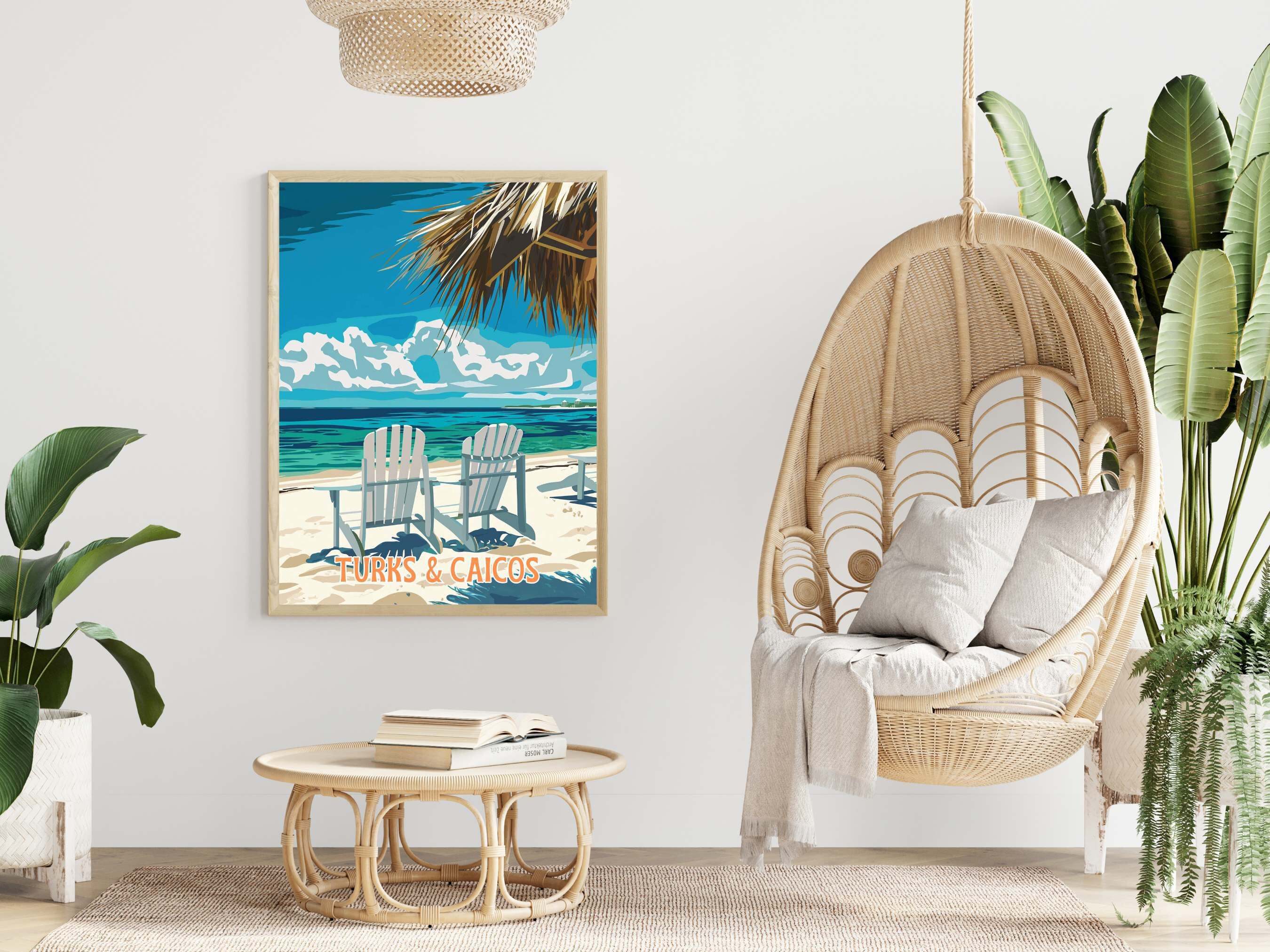 Turks & Caicos Travel Poster, Tropical Home Decor, Caribbean Beach ...