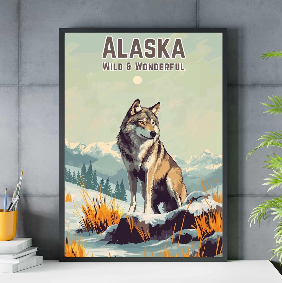 Alaska Wolf Art Print: Wild Alaskan Landscape Poster (digital Download ...