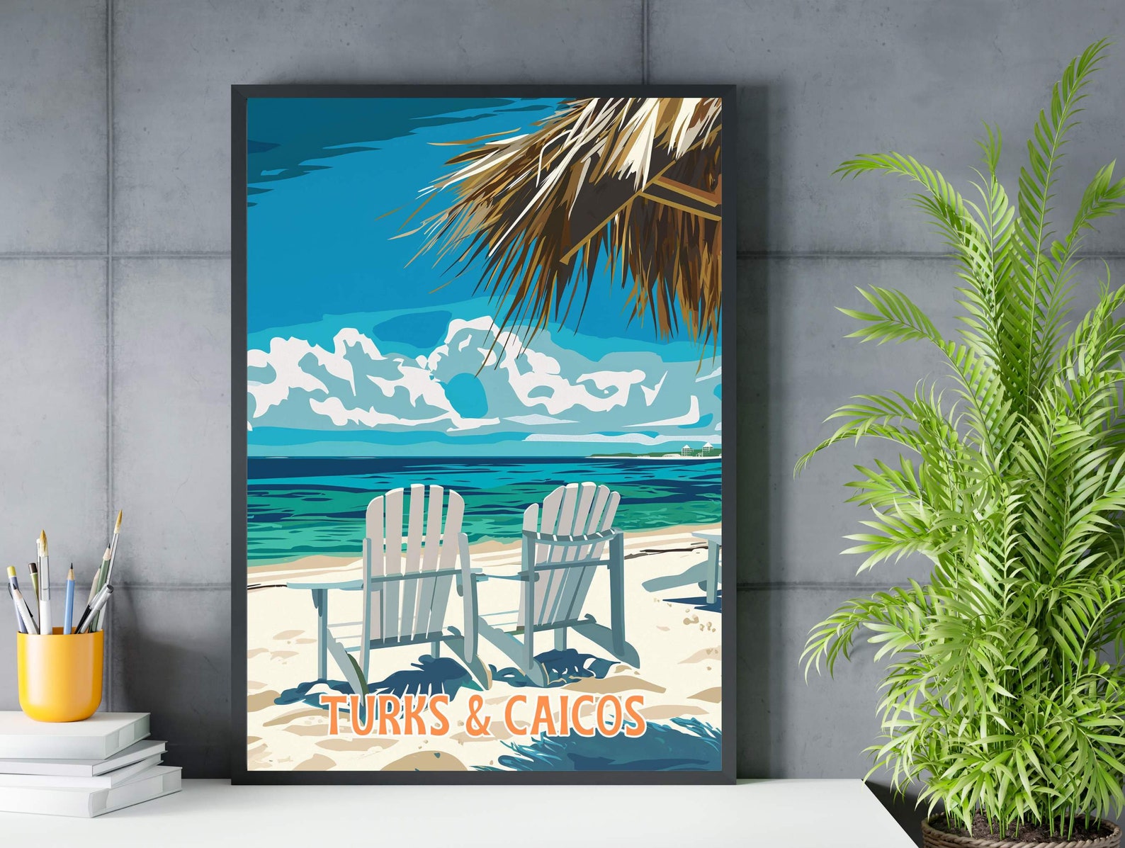 Turks & Caicos Travel Poster, Tropical Home Decor, Caribbean Beach ...