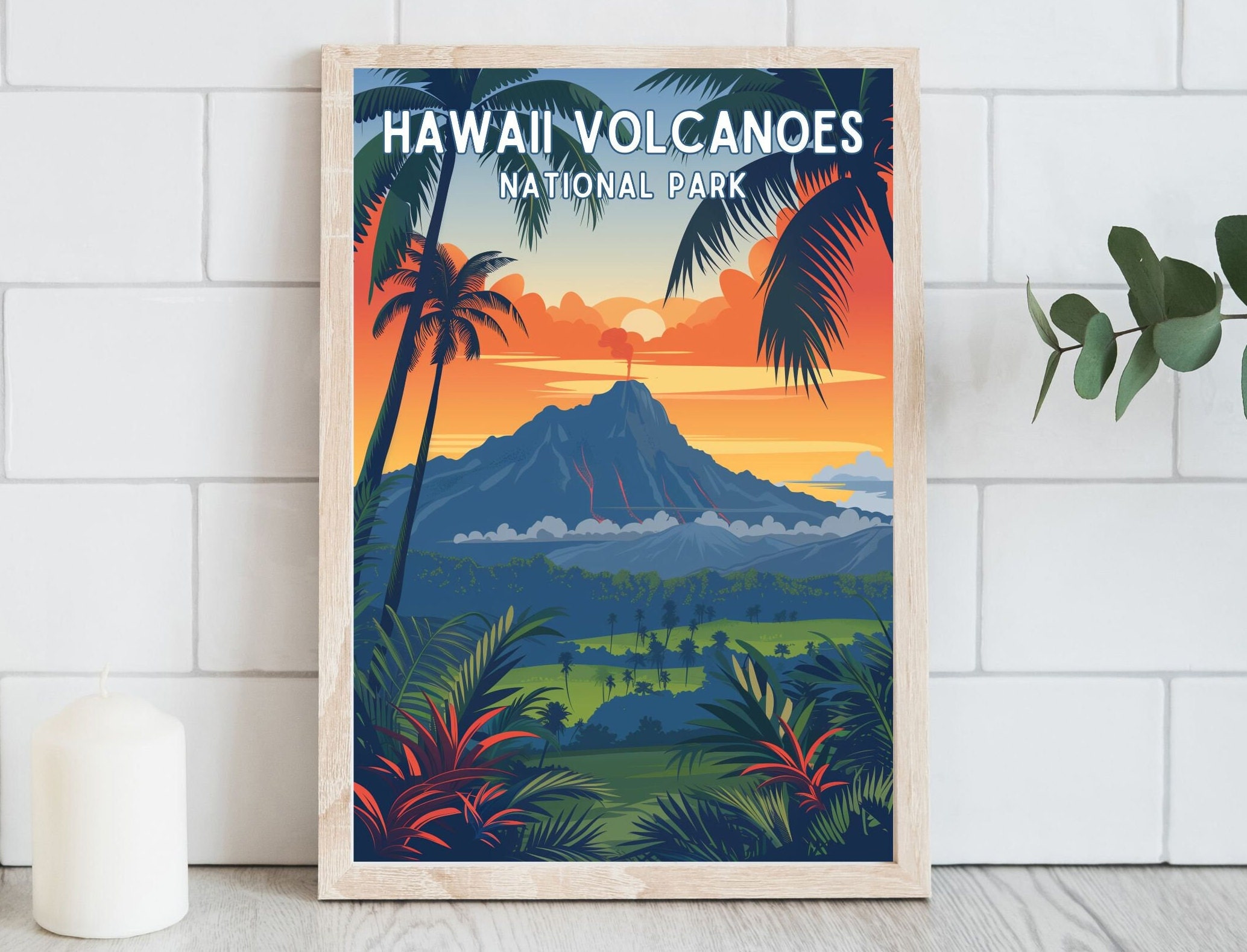 Hawaii Volcanoes National Parks Poster Hawaiian Home Decor Retro Travel Art Tropical Hawaiian ...