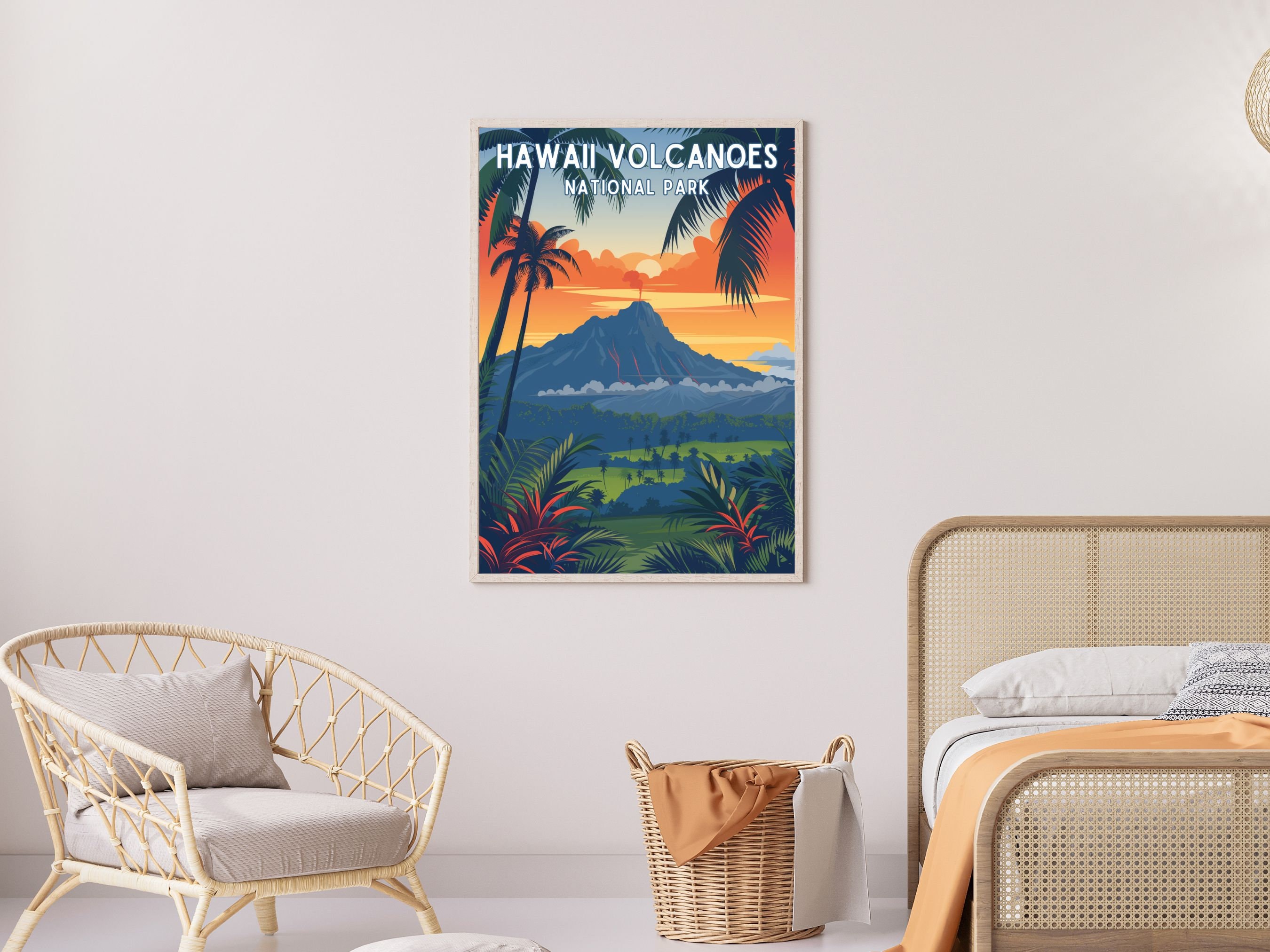 Hawaii Volcanoes National Parks Poster Hawaiian Home Decor Retro Travel Art Tropical Hawaiian ...