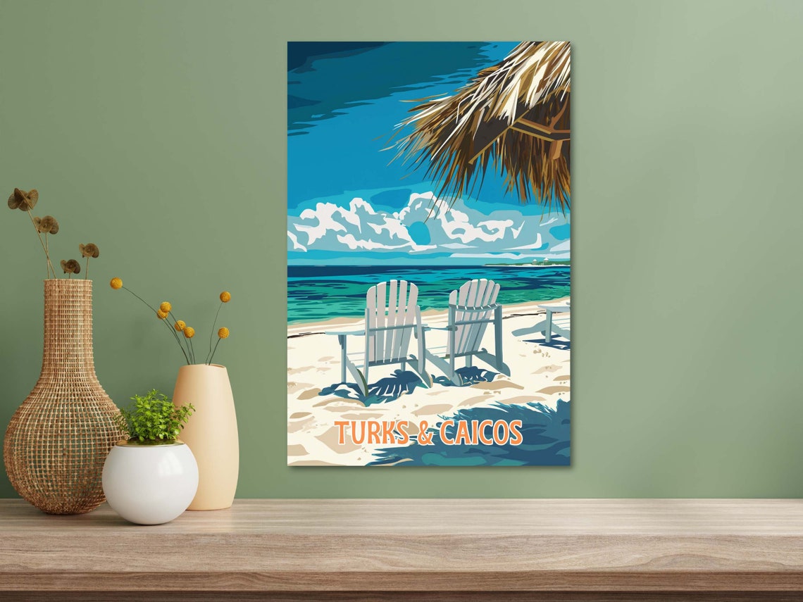 Turks & Caicos Travel Poster, Tropical Home Decor, Caribbean Beach ...