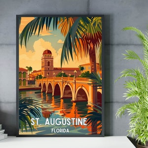 St. Augustine Travel Poster Florida Home Decor Retro Travel Art Beach ...