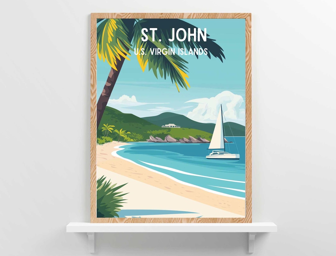 St. John US Virgin Island Travel Poster, Tropical Home Decor, Caribbean ...
