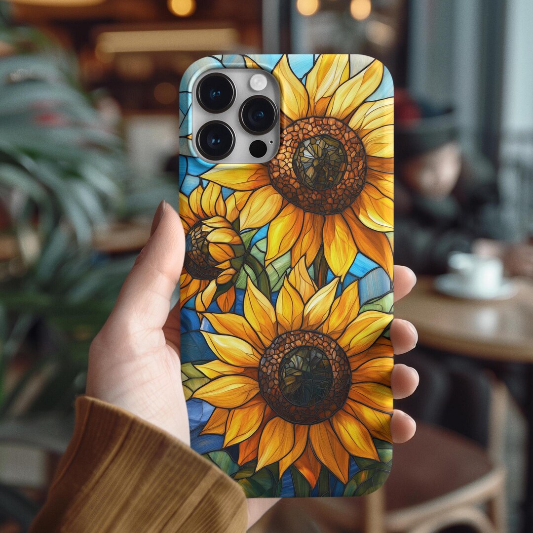 Sunflower Faux Stained Glass iPhone Case, Magsafe Tough Case, Magnetic ...