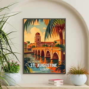 St. Augustine Travel Poster Florida Home Decor Retro Travel Art Beach ...