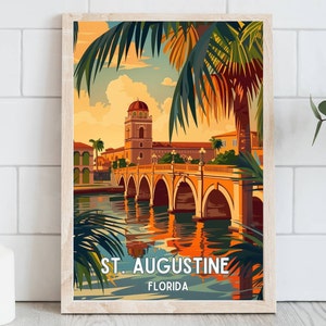 St. Augustine Travel Poster Florida Home Decor Retro Travel Art Beach ...