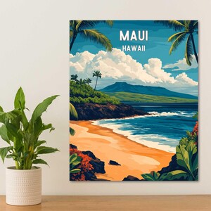 Maui Hawaii Travel Poster Hawaiian Home Decor Retro Travel Art Pacific ...
