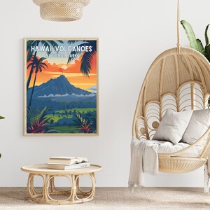 Hawaii Volcanoes National Parks Poster Hawaiian Home Decor Retro Travel Art Tropical Hawaiian ...