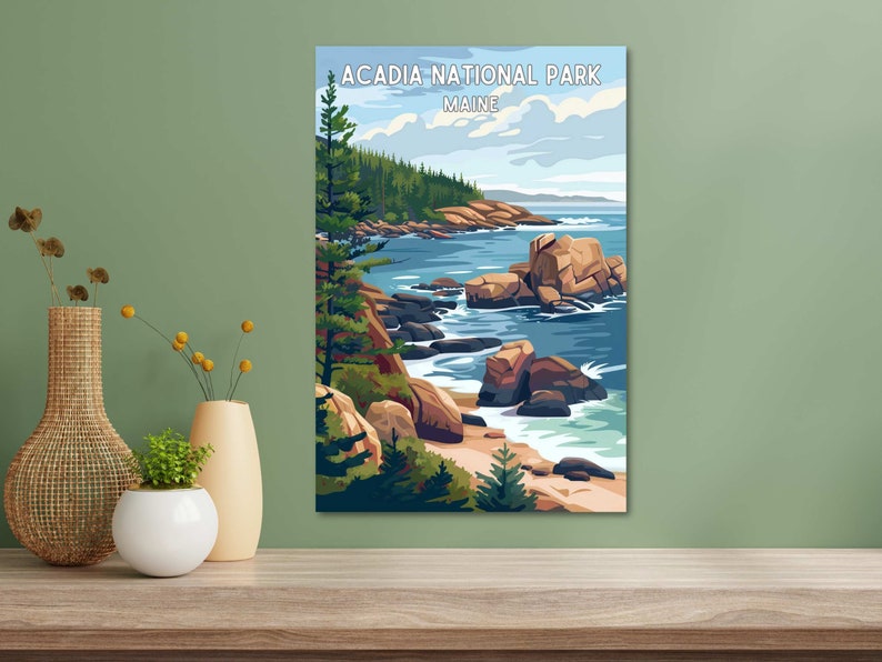 Acadia National Park Travel Poster, Maine Home Decor, Coastal Artwork ...