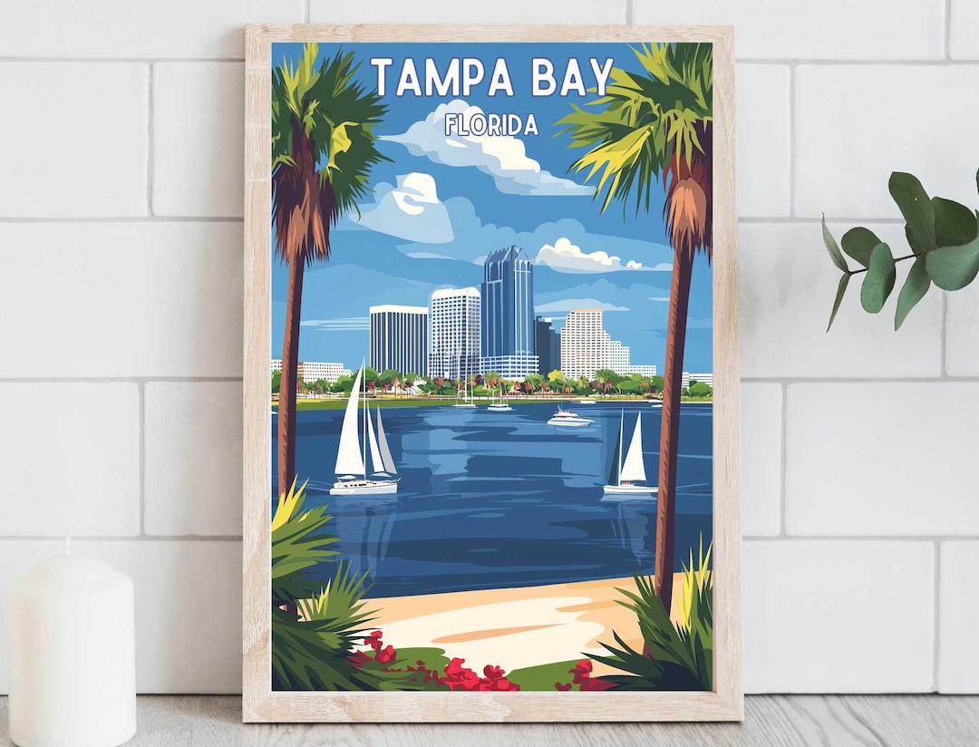 Tampa Bay Florida Travel Poster, Tropical Home Decor, Florida Beach ...