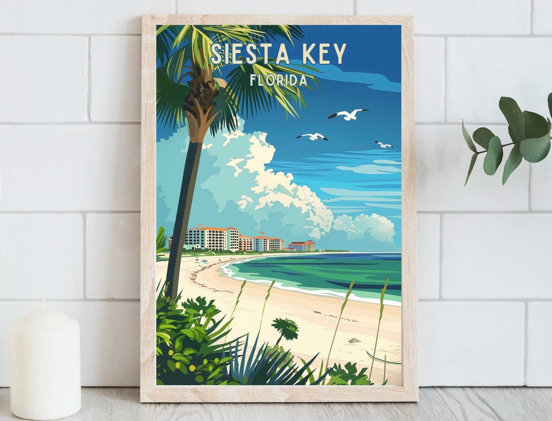 Siesta Key Florida Travel Poster, Tropical Home Decor, Florida Beach ...