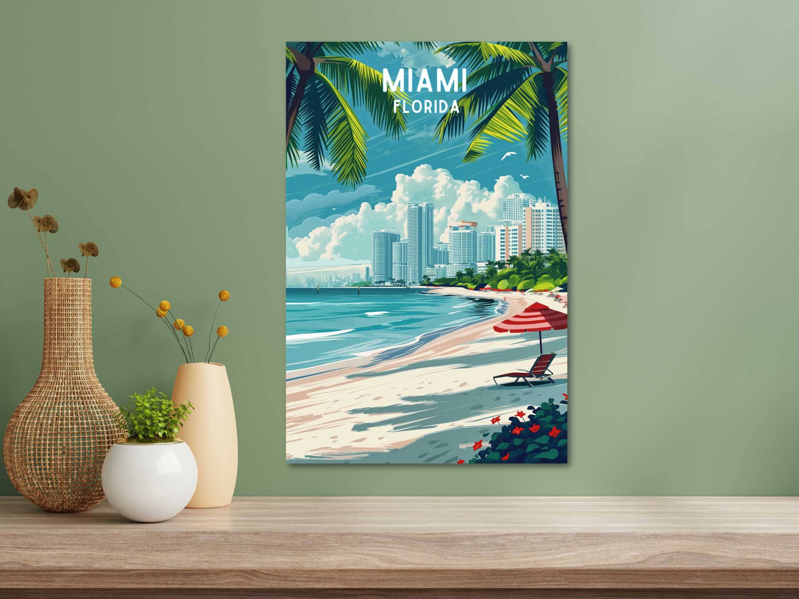 Miami Beach Travel Poster, Tropical Home Decor, Florida Beach Artwork ...