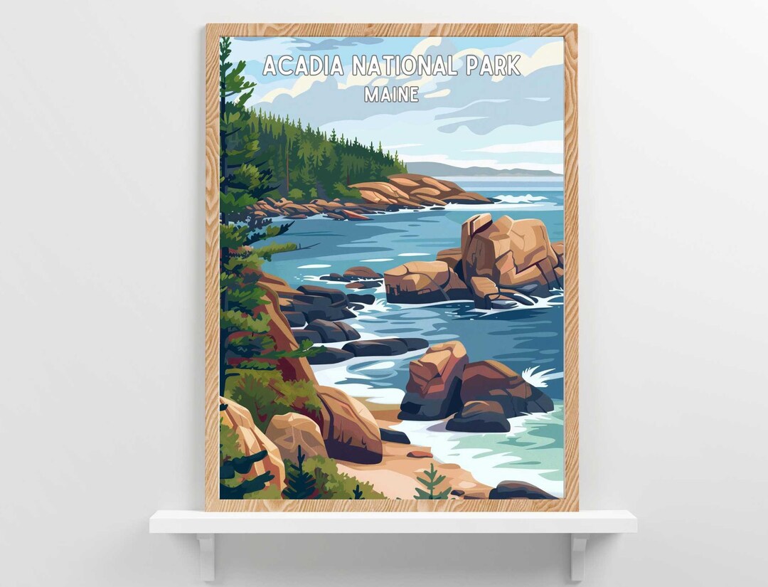 Acadia National Park Travel Poster, Maine Home Decor, Coastal Artwork ...