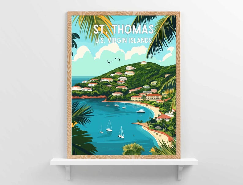 St. Thomas US Virgin Islands Travel Poster, Tropical Home Decor ...