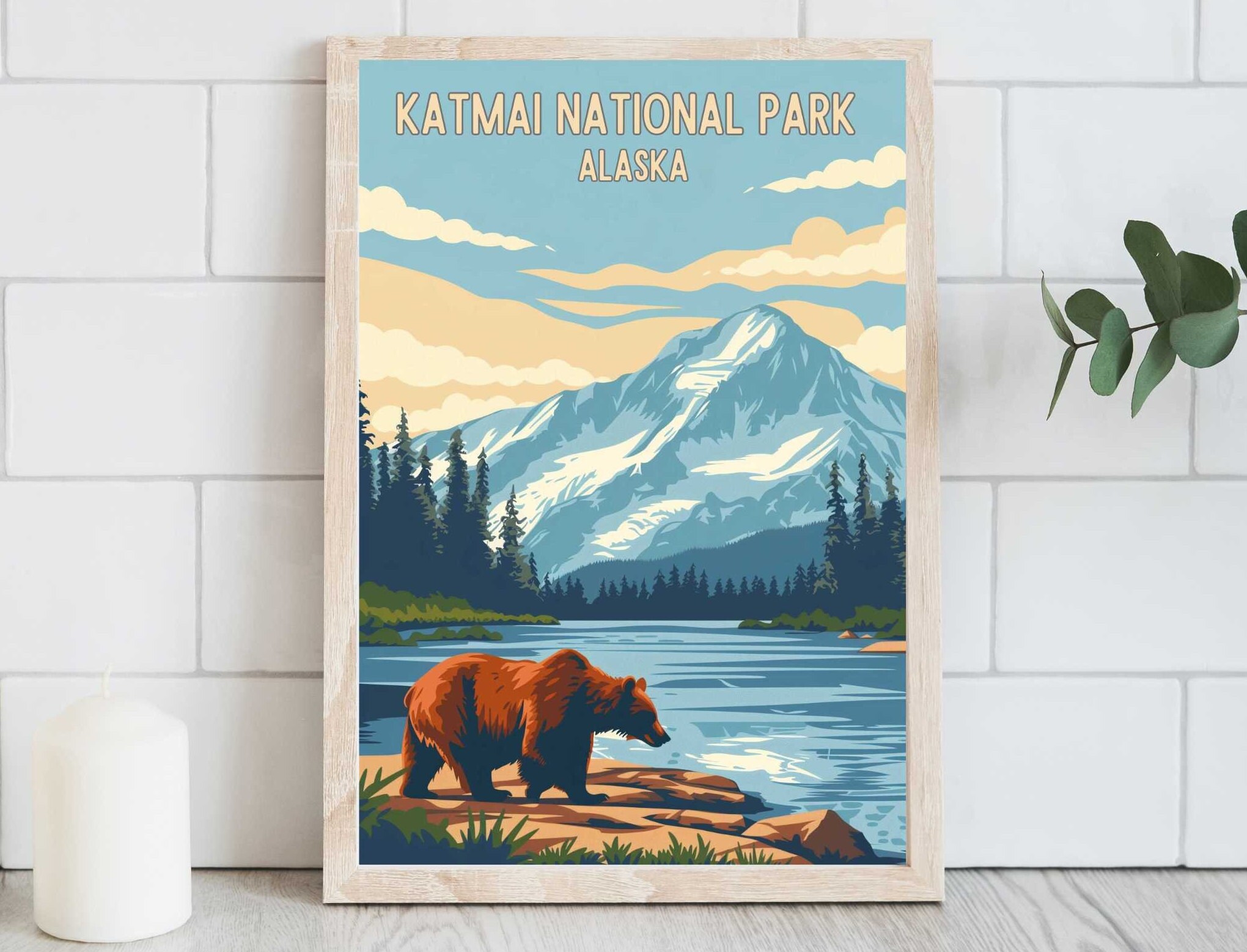 Katmai National Park Poster, Alaska Home Decor, Lodge or Cabin Artwork ...